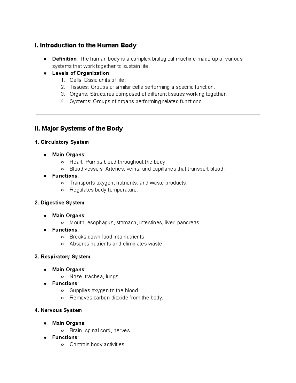 Human Body Systems Overview: Sci Rev - Reviewer Notes - Studocu