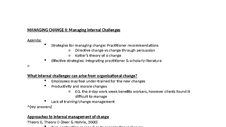 Managing Change II: Internal Challenges & Strategies (Week 3 Lecture ...
