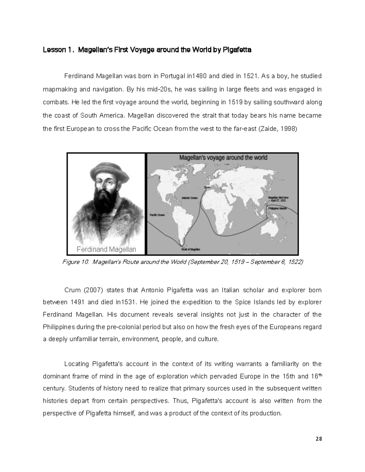Module 3 Lesson 1: Magellan's Voyage and Pigafetta's Chronicles - Studocu