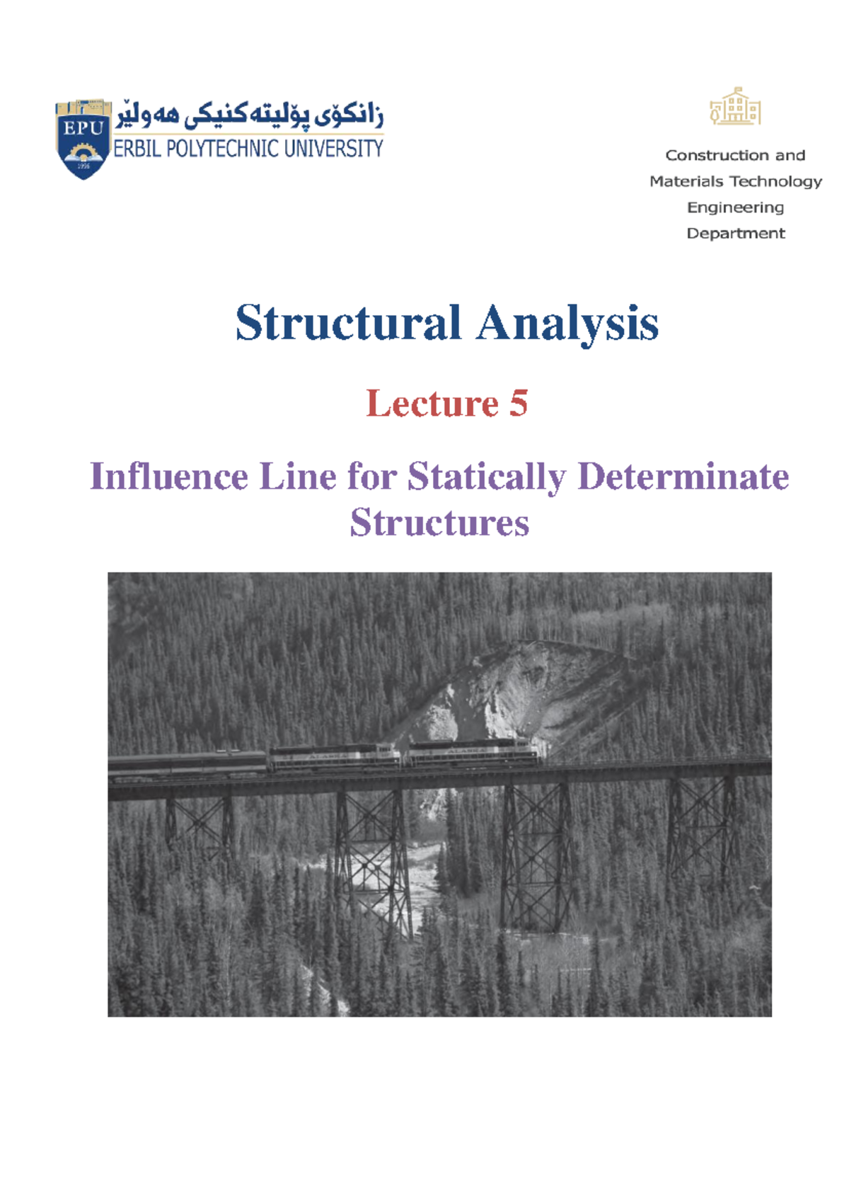 Structural Analysis Lecture 5: Influence Lines for Statically ...