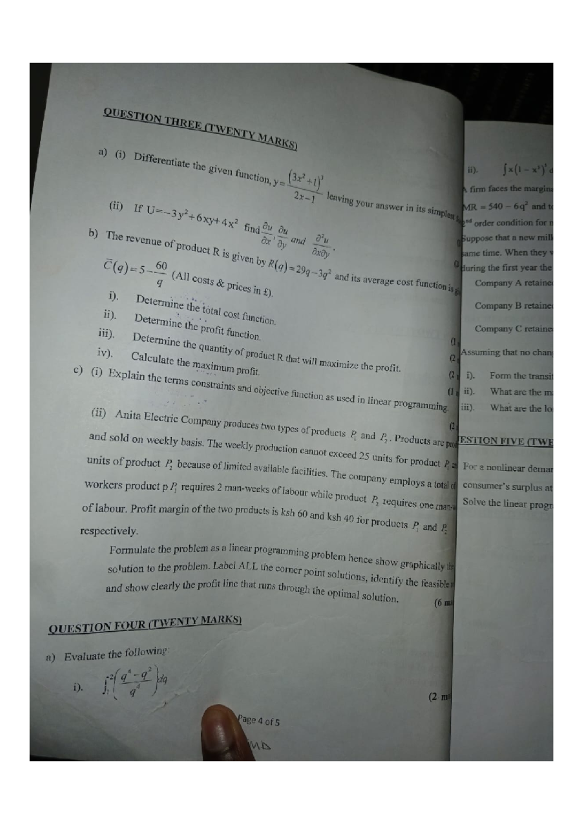 MR 540 Management Mathematics II: Linear Programming & Profit ...