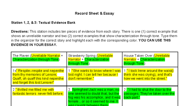 Gothic Literature Stations: Essay Evidence & Analysis (ENG 101) - Studocu