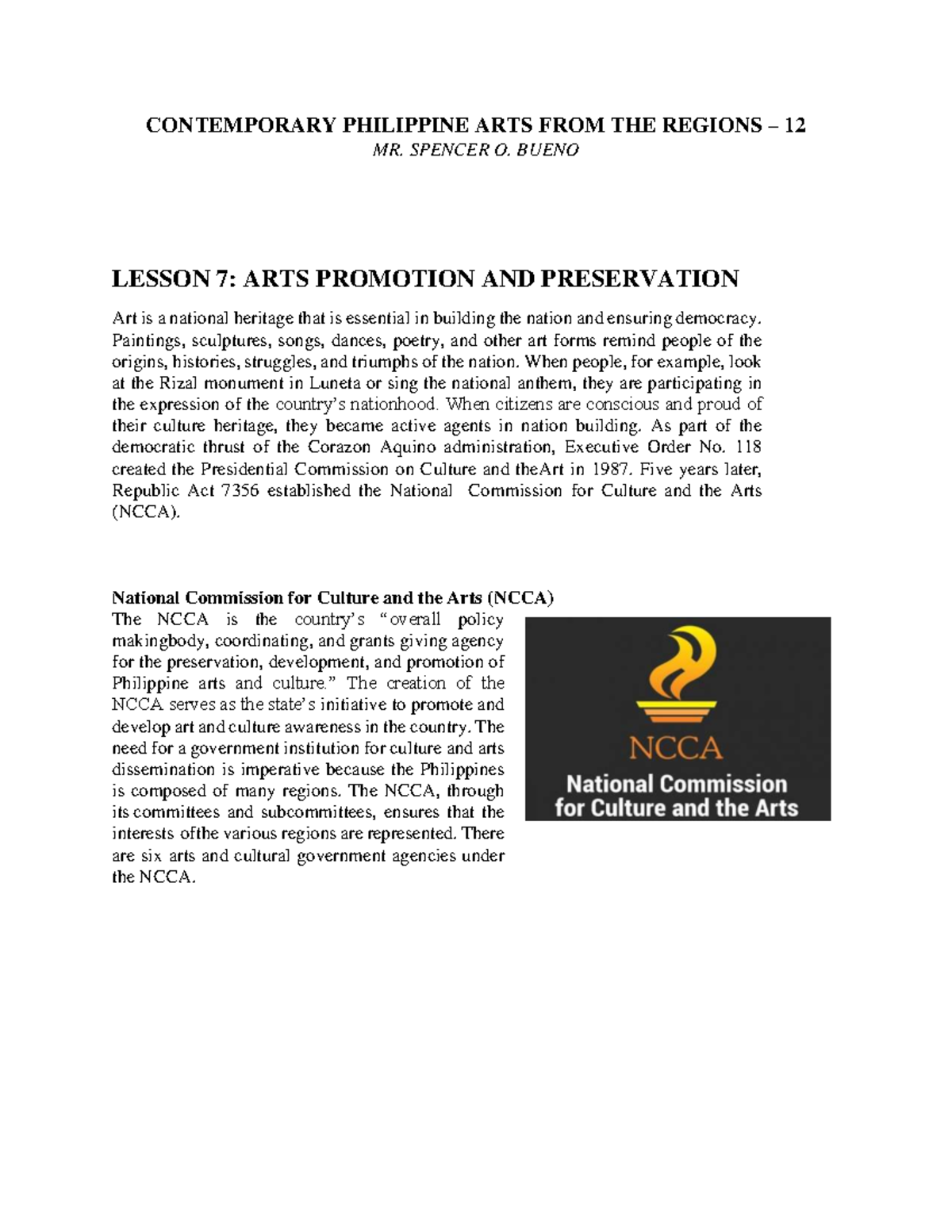 Lesson 7: Arts Promotion and Preservation (DLP 7) - Studocu