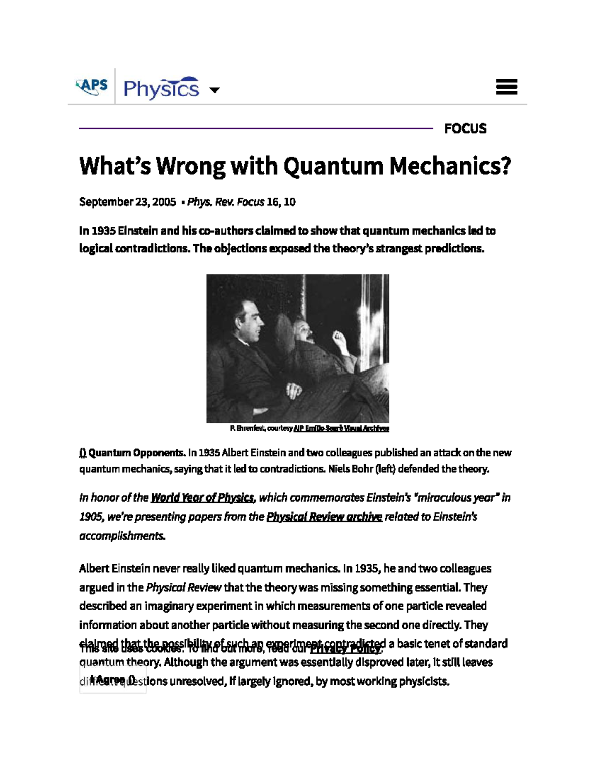 APS Physics FOCUS: What’s Wrong with Quantum Mechanics? - Studocu