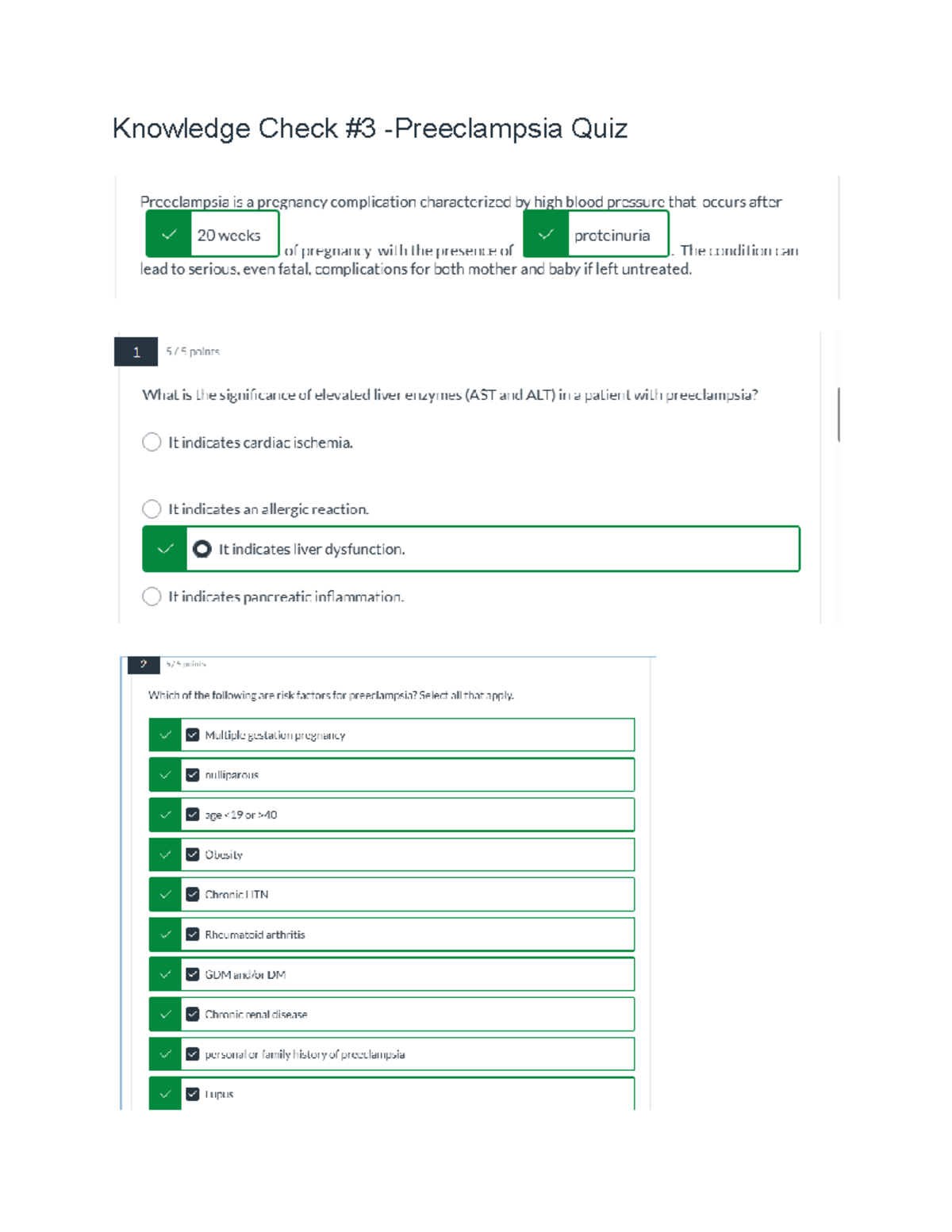 Knowledge Check Quiz: Preeclampsia Overview (NUR 301) - Studocu