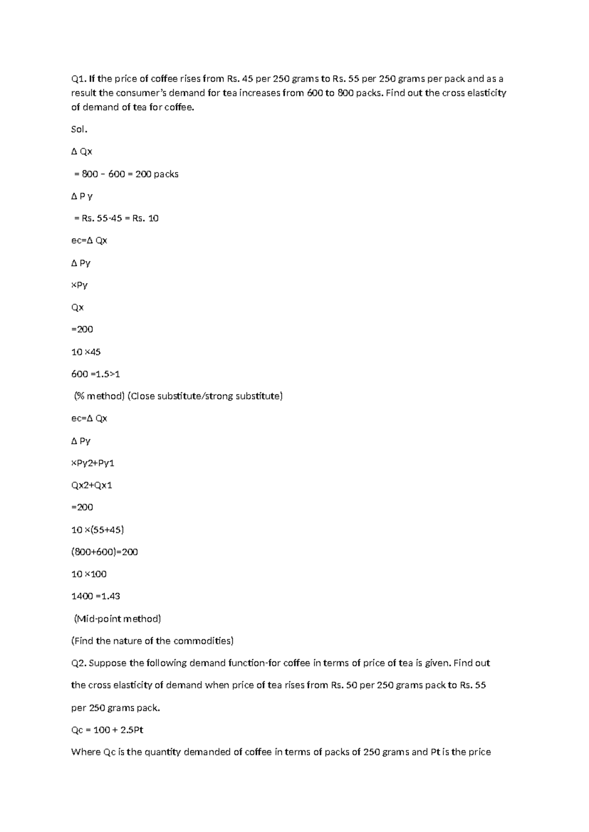 Cross Elasticity of Demand: Coffee & Tea Analysis Q1 - Studocu