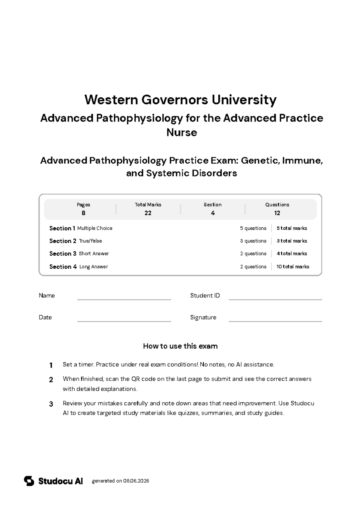 Advanced Pathophysiology Practice Exam: Genetic and Immune Disorders ...