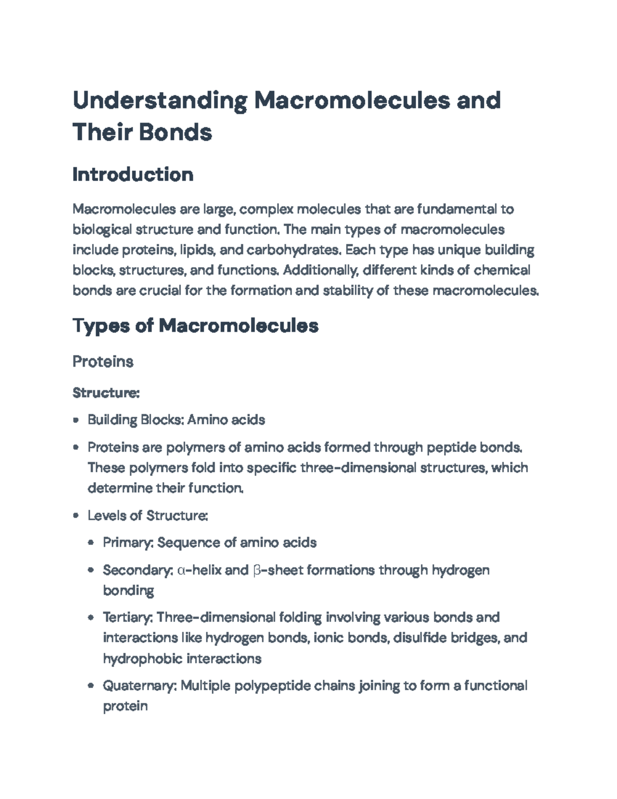 Understanding Macromolecules: Proteins, Lipids, and Bonds (Bio 101 ...