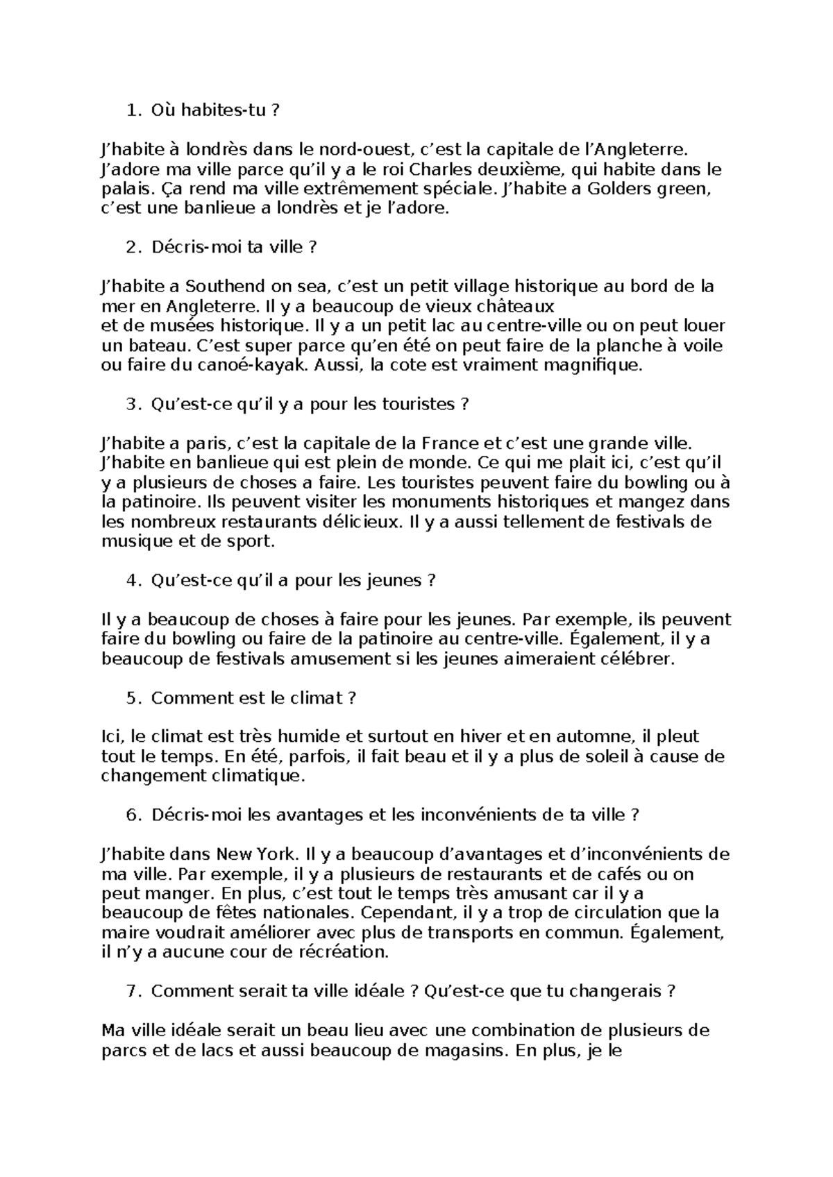 Module 4: Exposé Oral en Français sur les Villes et Climat - Studocu
