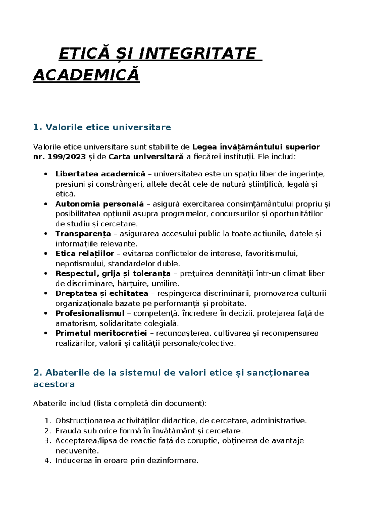 ETICĂ ȘI INTEGRITATE ACADEMICĂ - Valorile și Normele Universitare - Studocu
