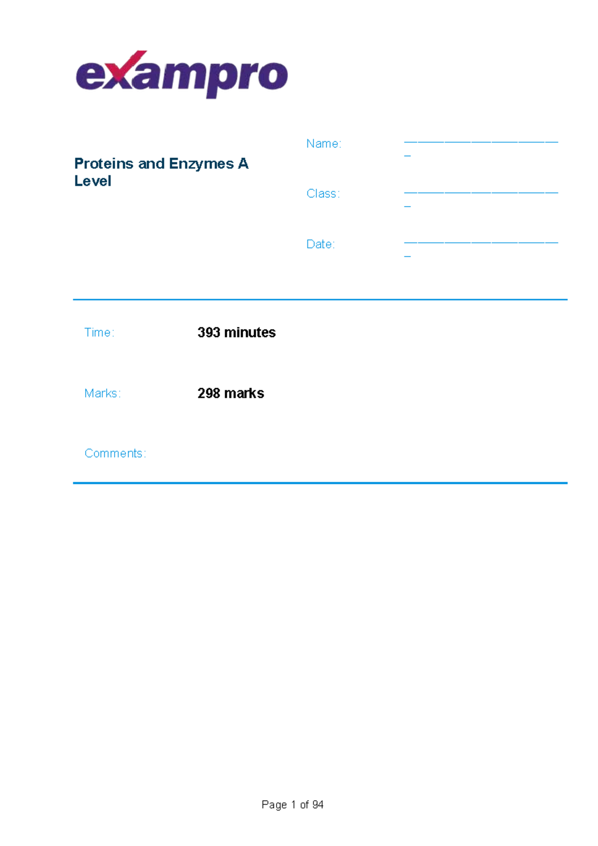 Proteins and Enzymes A Level Exam Questions and Answers - Studocu