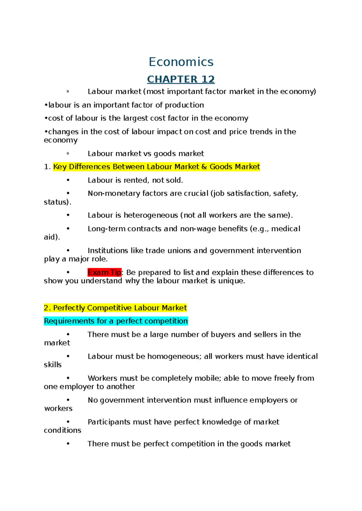 Economics CHAPTER 12 & 13 Summary: Labour Market & Macroeconomic Objectives - Studocu