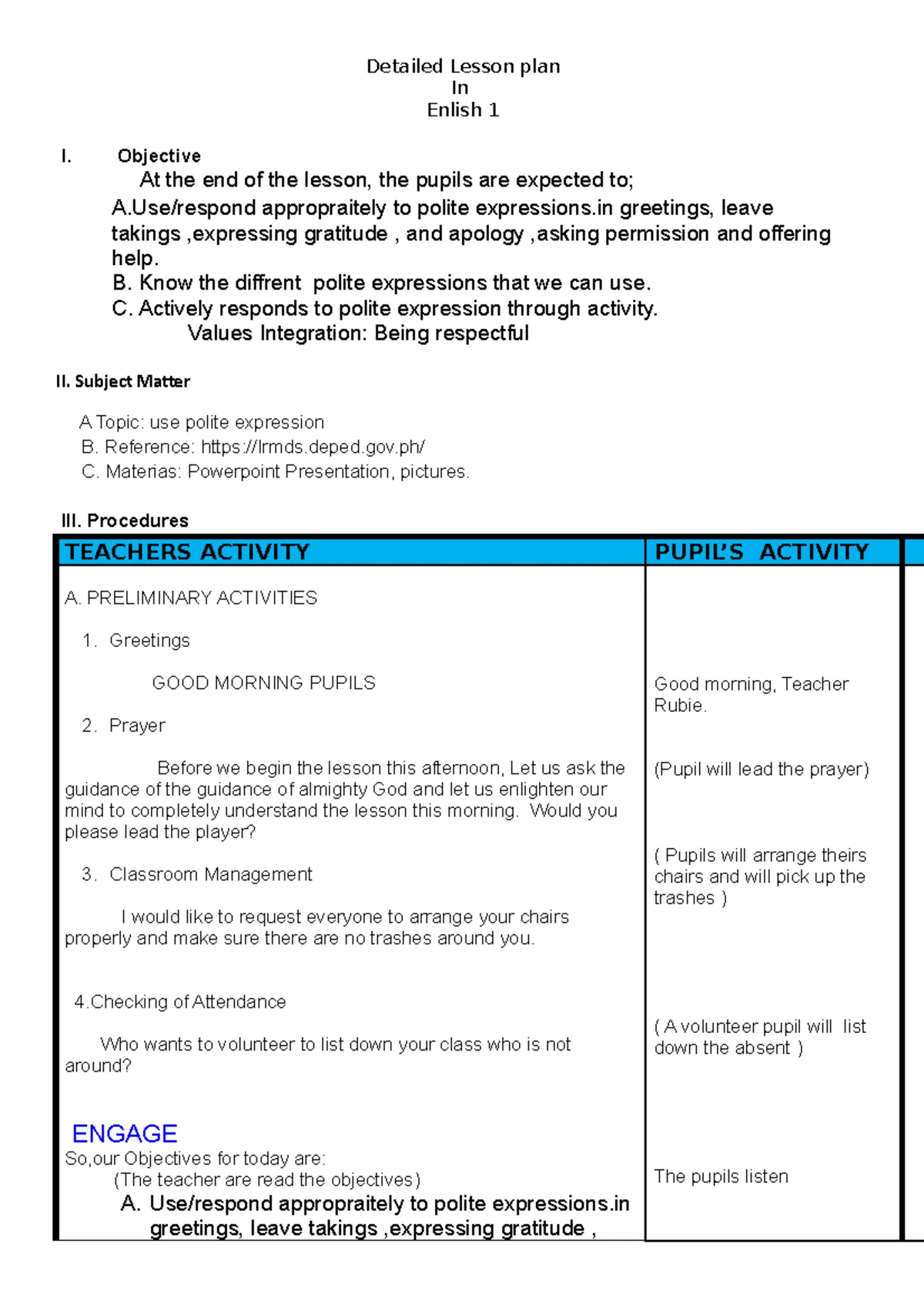 Cheer- Dance - 4 A’s SEMI DETAILED LESSON PLAN I. Objectives At the end ...