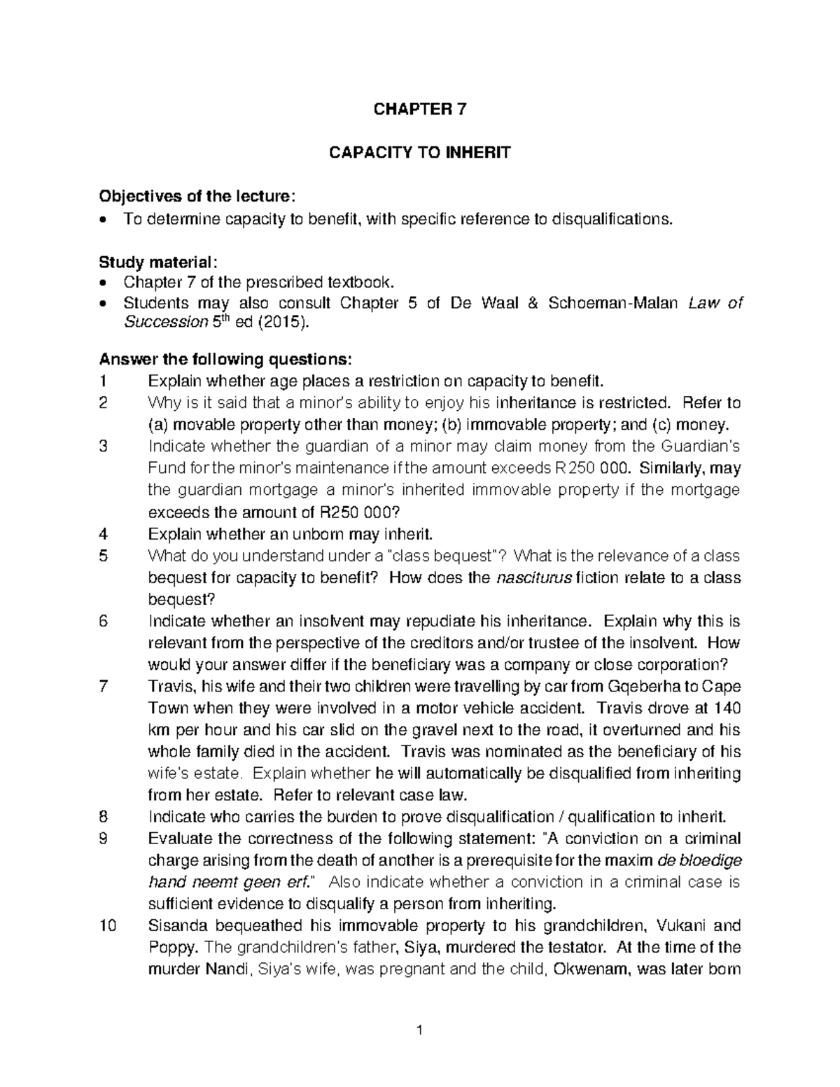 2024 Law of Succession CH 7 Practice Questions on Inheritance Capacity ...
