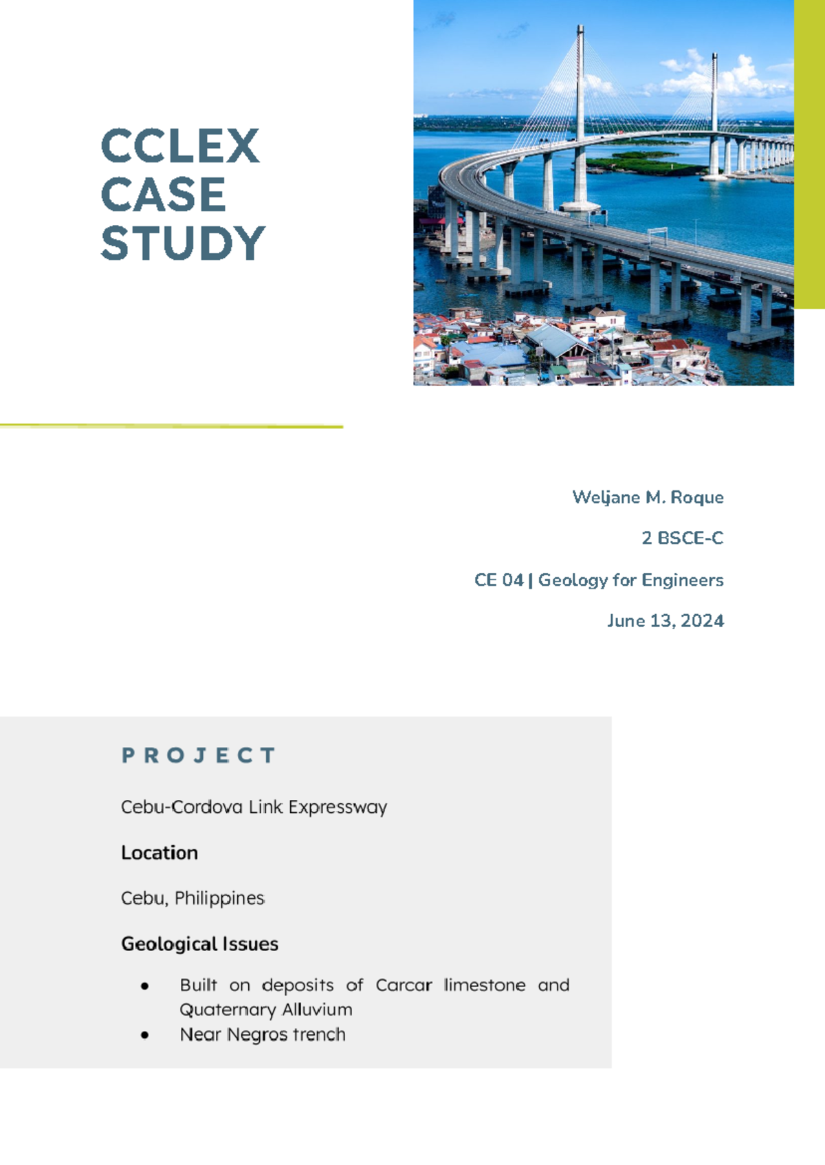 CCLEX Case Study: Geological Challenges in Bridge Construction - Studocu