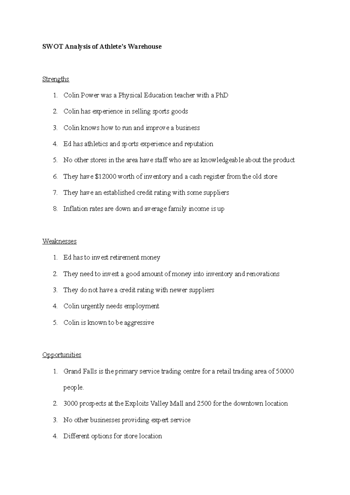 SWOT Analysis of Athlete’s Warehouse - SWOT Analysis of Athlete’s ...