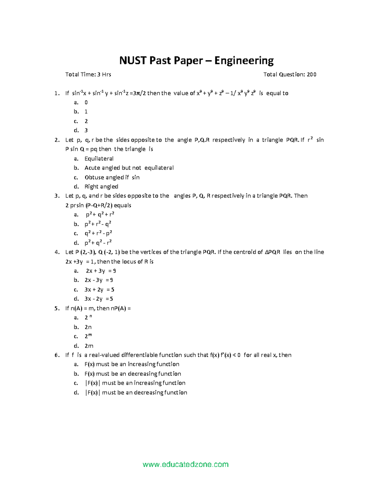 NUST Engineering Past Paper - Comprehensive Mock Exam Guide - Studocu