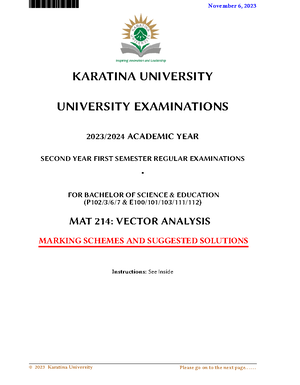 MAT 214 exam 2022-2023 marking scheme - KARATINA UNIVERSITY UNIVERSITY EXAMINATIONS 2022/2023 ...