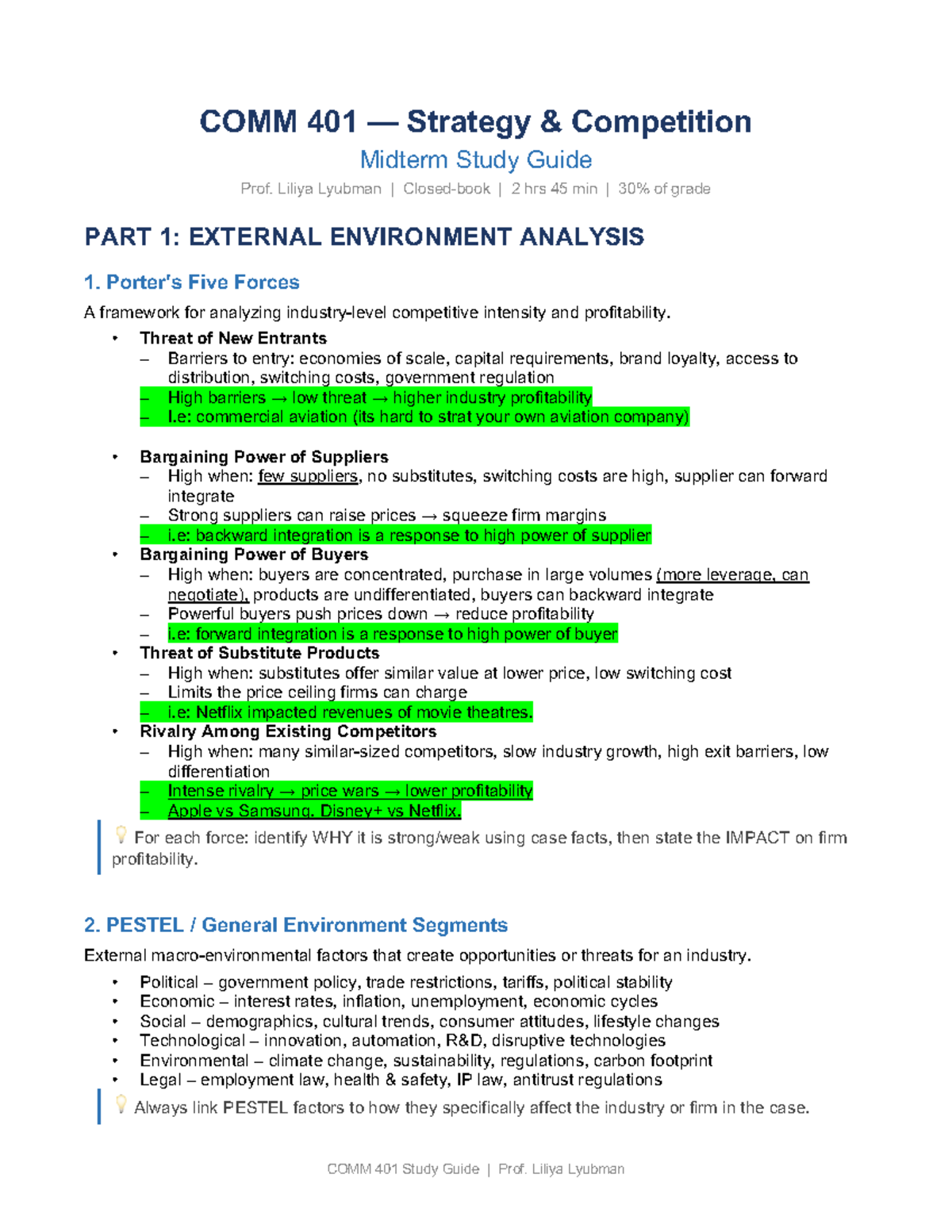 COMM 401 Midterm Study Guide: Strategy Competition Insights - Studocu