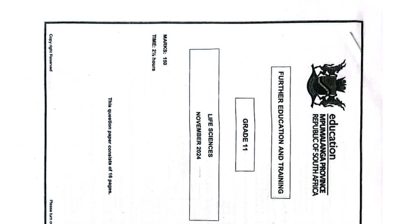 Life Sciences Grade 11 Final Exam Instructions and Questions 2024 - Studocu