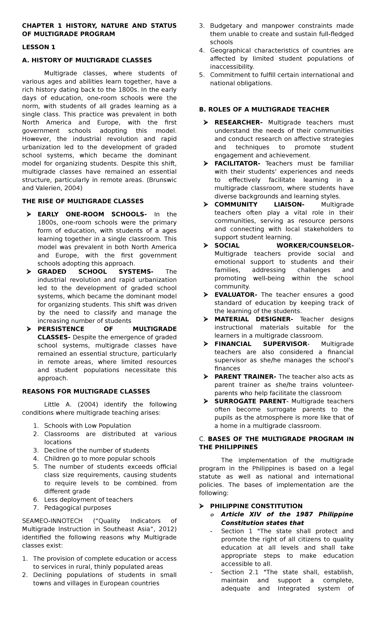 Chapter 1: History, Nature, and Status of Multigrade Programs (EDU 101 ...