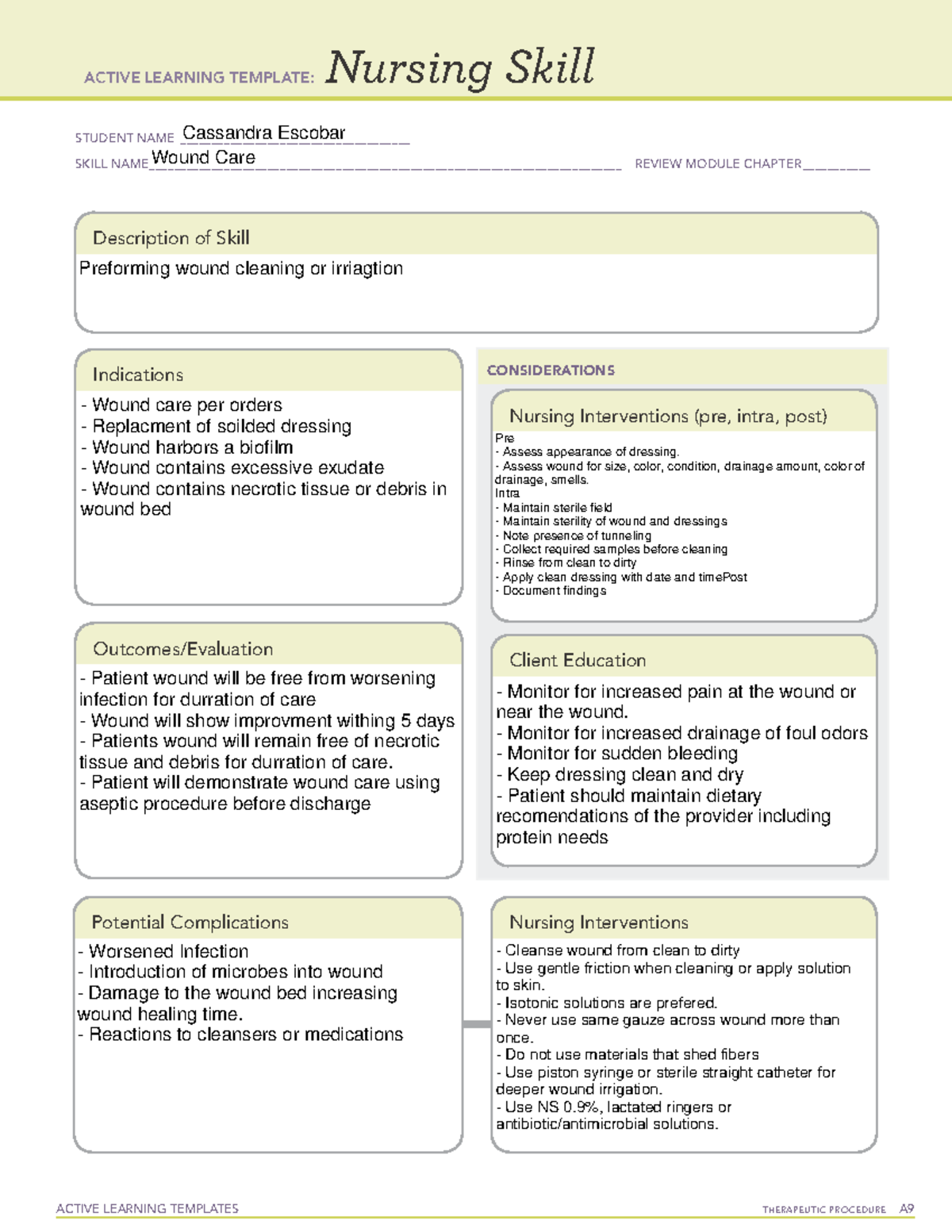 Active Learning Template: Nursing Skill A9 - Wound Care Review - Studocu