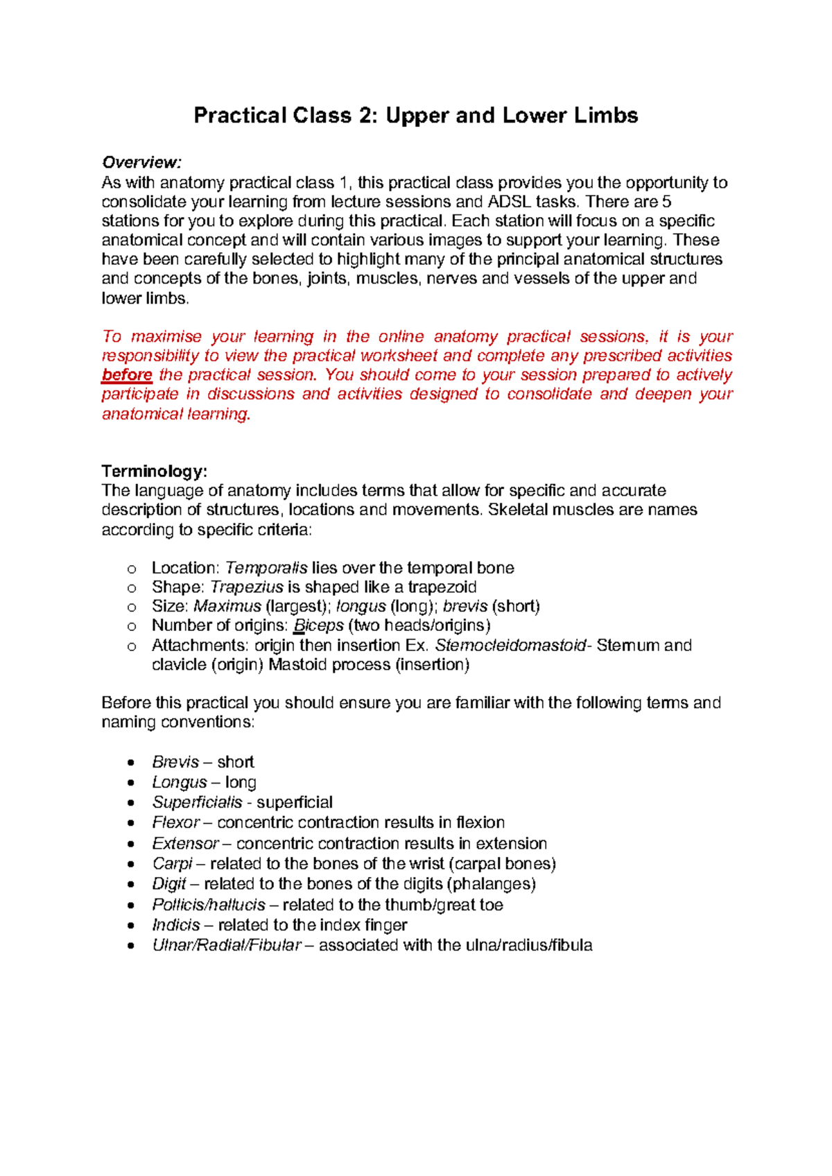 Prac2 Upper and Lower Limbs Worksheet: Anatomy and Movements Guide ...