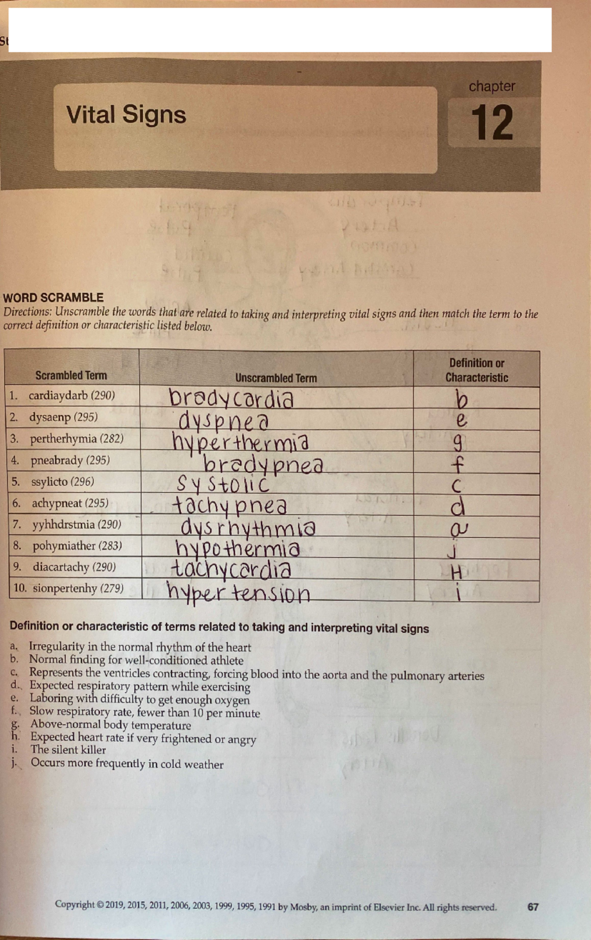 Chapter 12 Study Guide: Vital Signs – Word Scramble & Definitions - Studocu