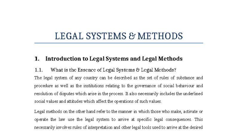 Legal Systems and Methods: Comprehensive Study Notes (57798) - Studocu