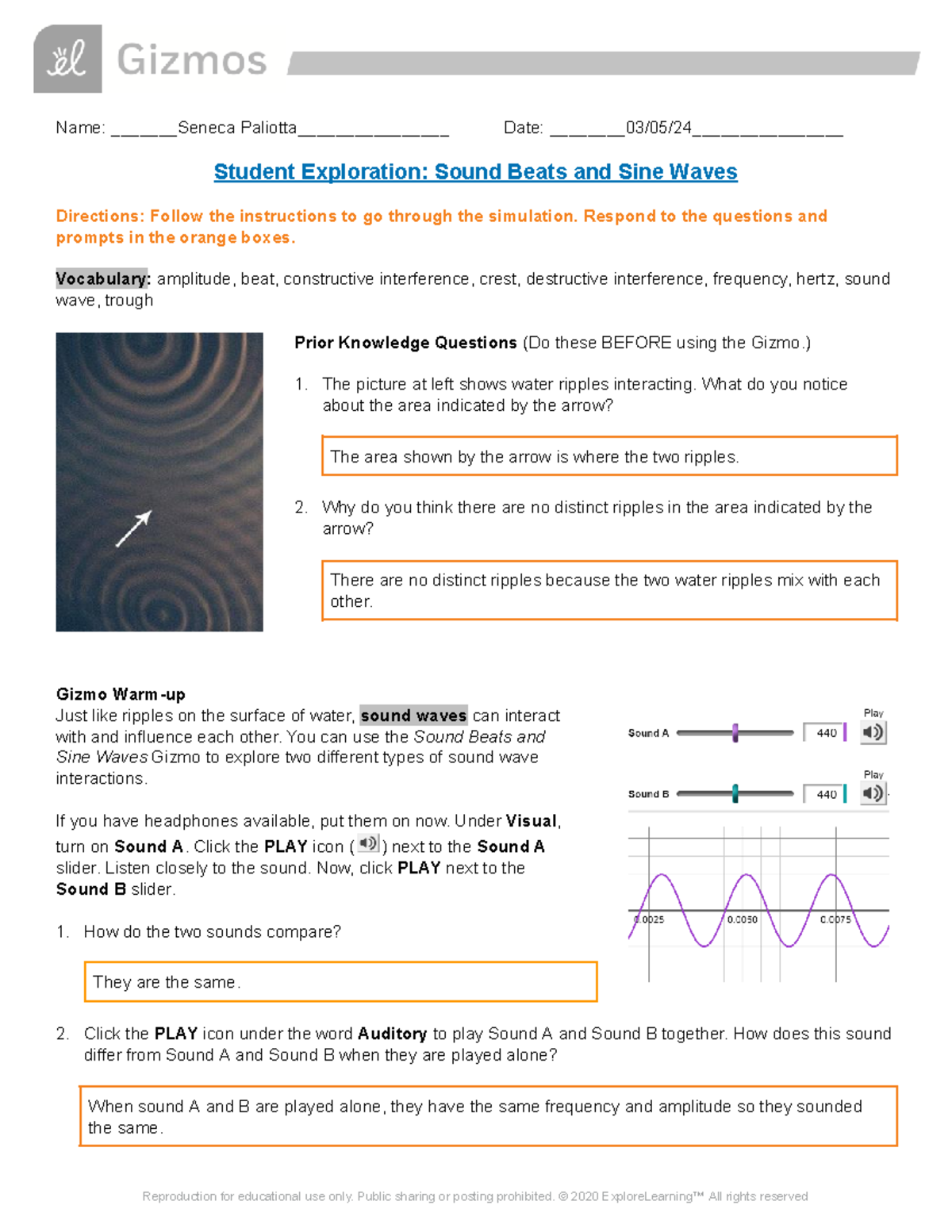 Exploration Notes: Sound Beats & Sine Waves SE Gizmo Insights - Studocu
