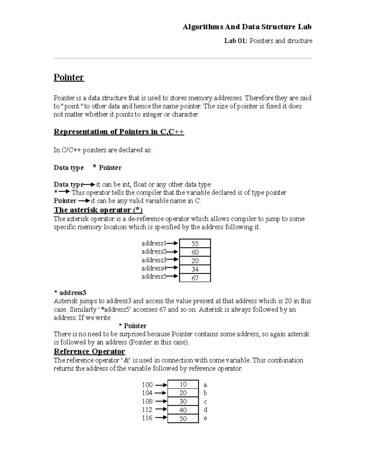 Lab01 - Algorithms And Data Structure Lab Lab 01: Pointers and ...