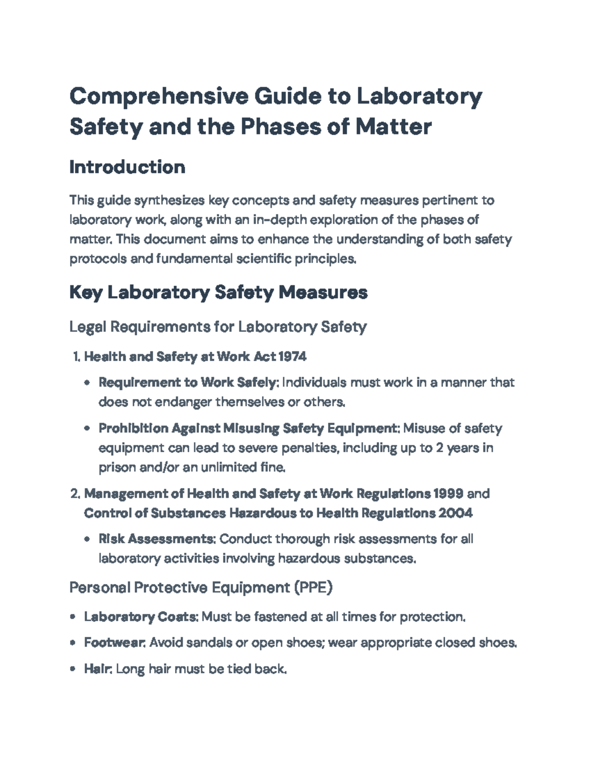 Comprehensive Lab Safety Guide and Phases of Matter Overview ...