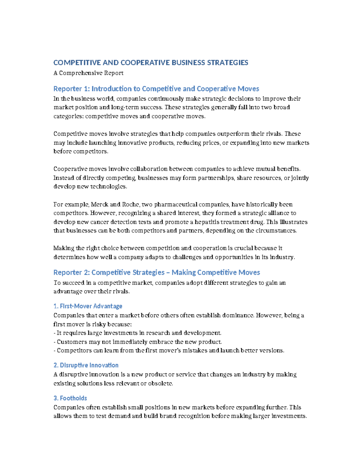 Competitive and Cooperative Strategies Report - COMPETITIVE AND ...