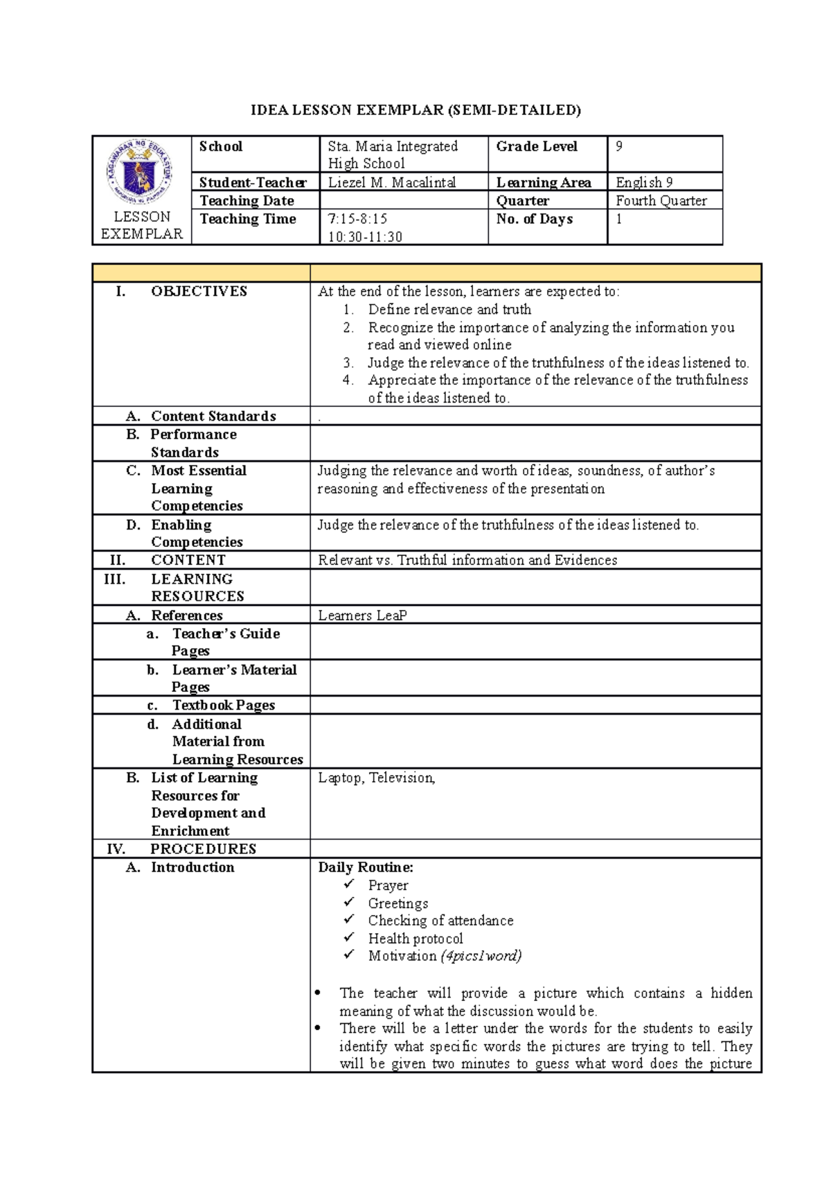 Evaluating Ideas: Relevance, Truth, and Presentation Effectiveness in ...