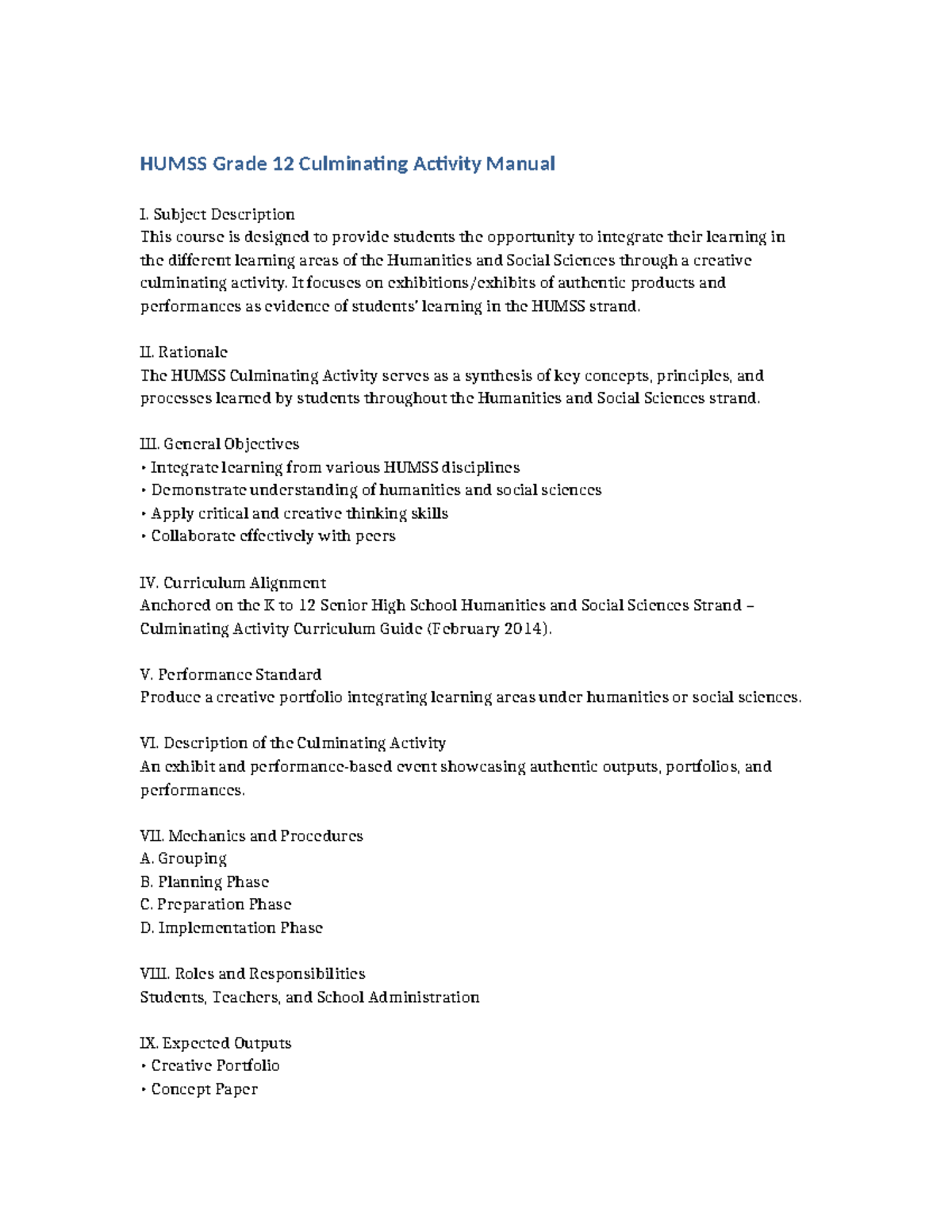 HUMSS Grade 12 Culminating Activity Manual: A Creative Portfolio Guide ...