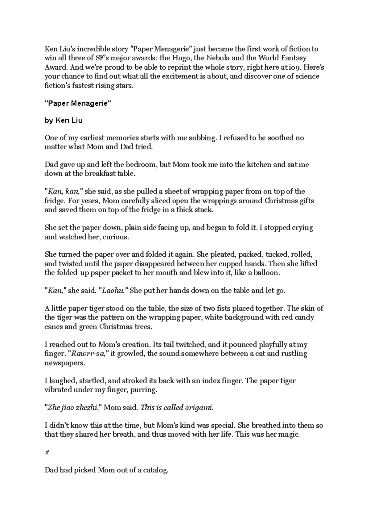 Paper Menagerie PRL2 - Analysis and Themes in Ken Liu's Story - Studocu