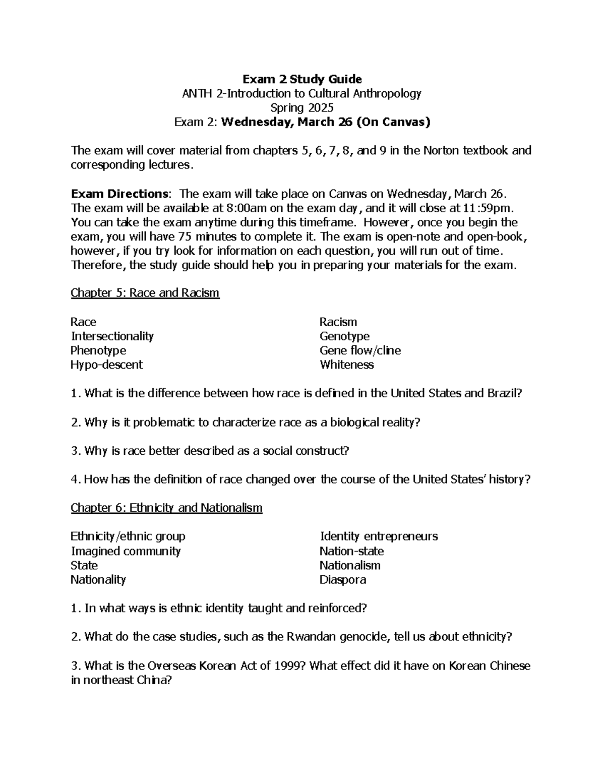 Exam 2 Study Guide for ANTH 2: Cultural Anthropology Overview - Studocu