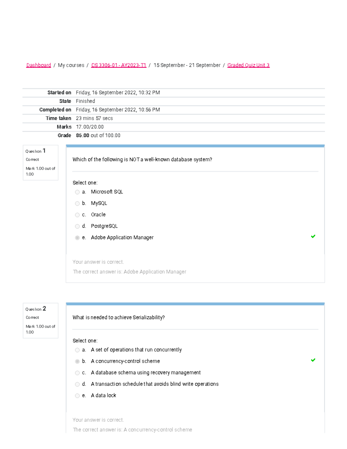 CS 3306 Graded Quiz: Unit 3 Review and Answers - Studocu