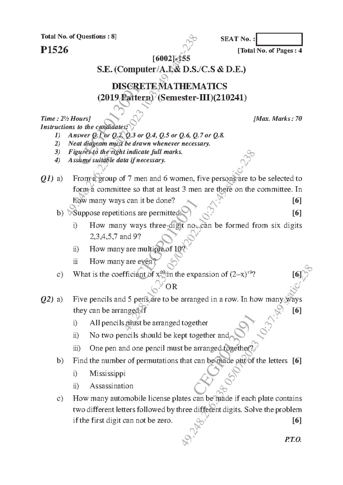 SPPU SE AIDS Discrete Mathematics May Jun 2023 - [6002]-155 1 Total No ...