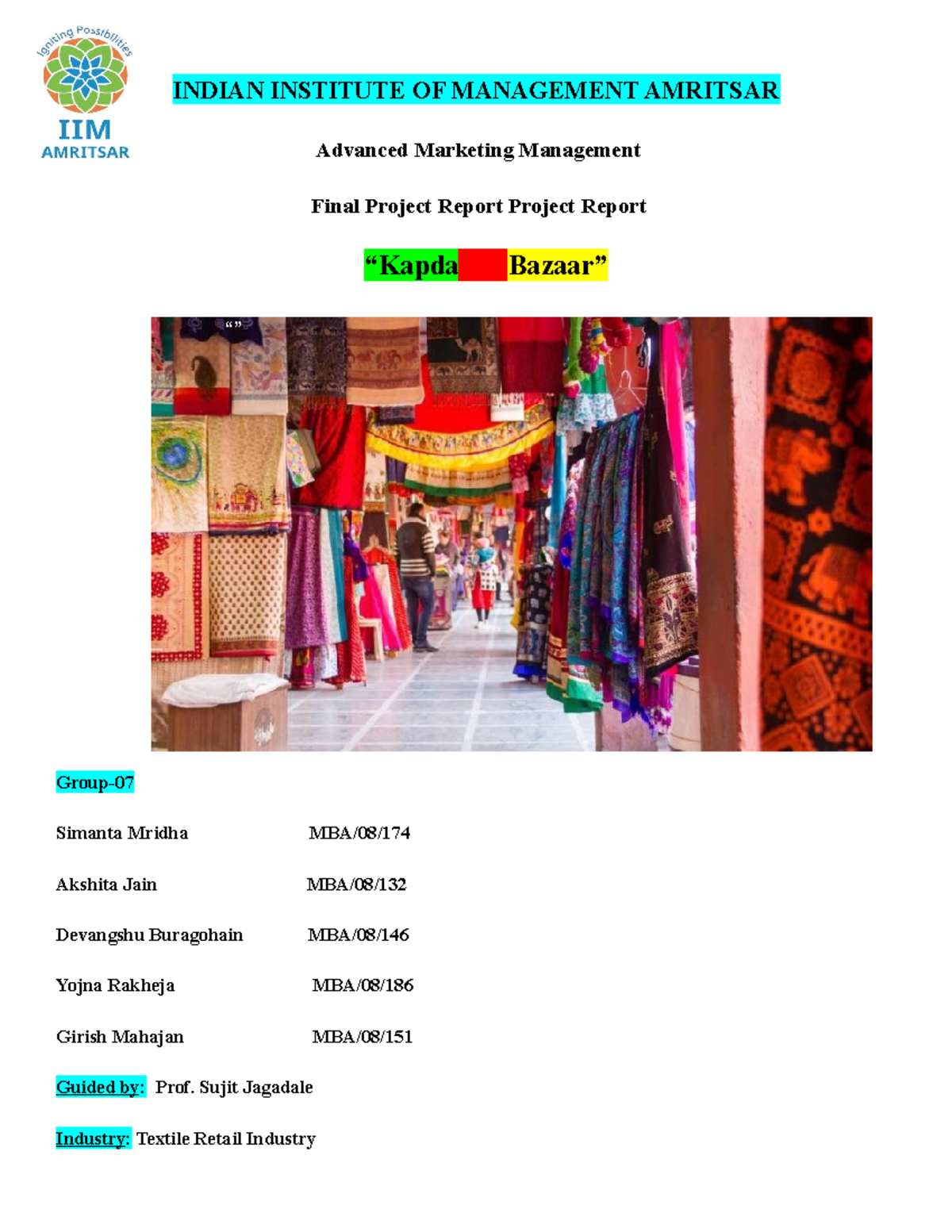 Final Project Report on “Kapda Bazaar” for MBA 08 - Advanced Marketing ...