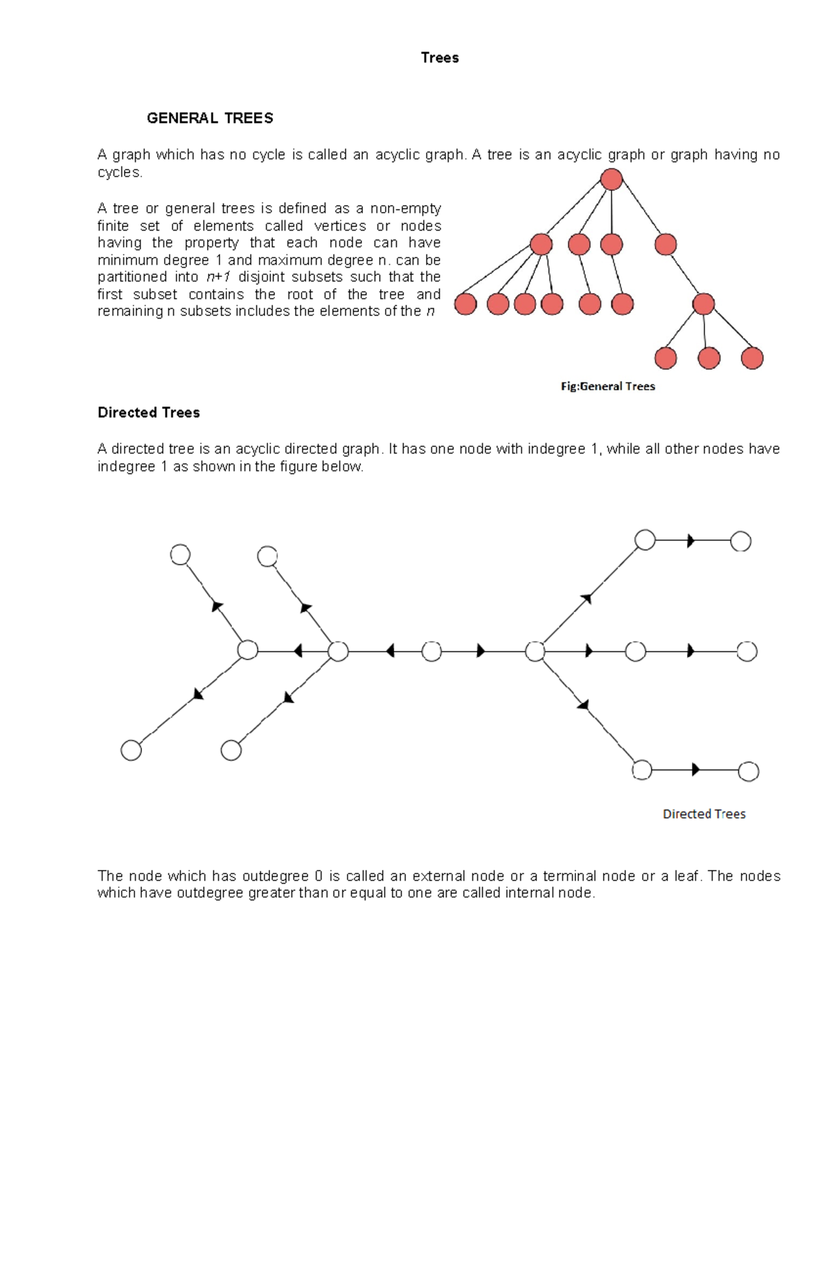 Trees - Trees GENERAL TREES A graph which has no cycle is called an acyclic graph. A tree is an ...