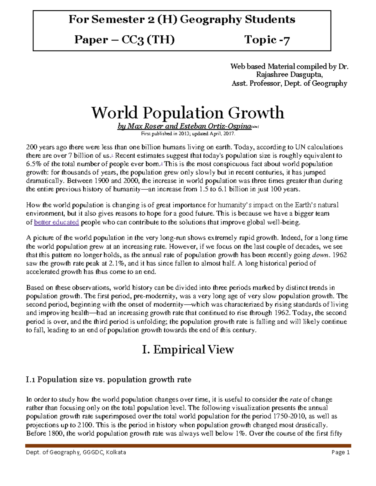 World Population Growth Overview for Geography CC3 (TH) Students - Studocu