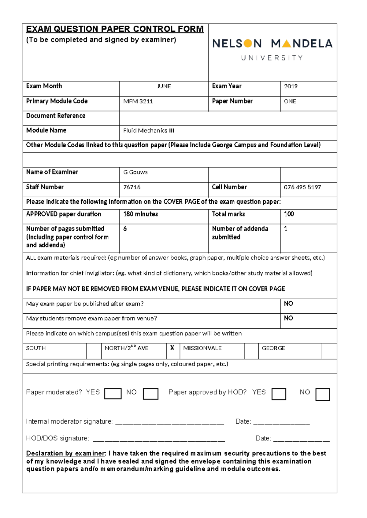 MFM 3211 JUNE 2019 - Exam Question Paper Control Form - Studocu