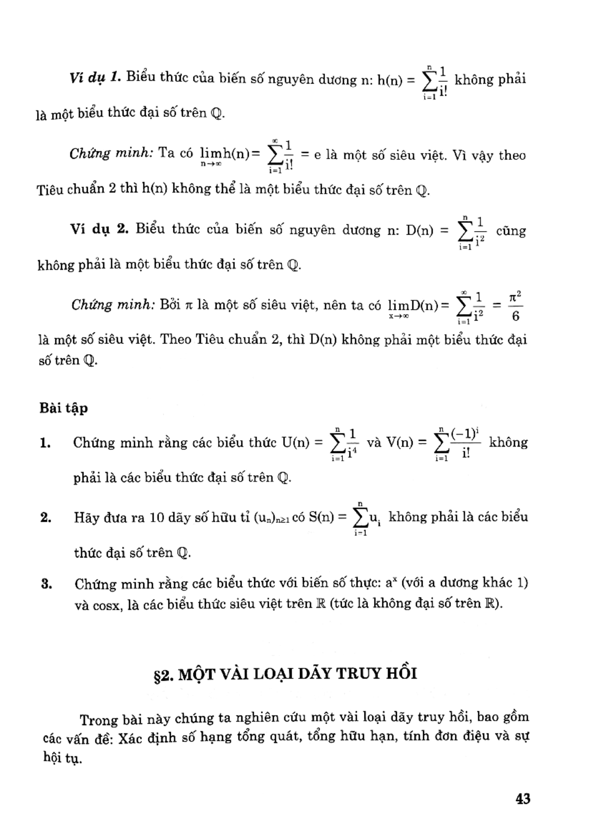 Một số dãy truy hồi - Ví du 1. Bieu thúc cúa bien sô nguyên duong n: h(n) 1 không phai là môt ...