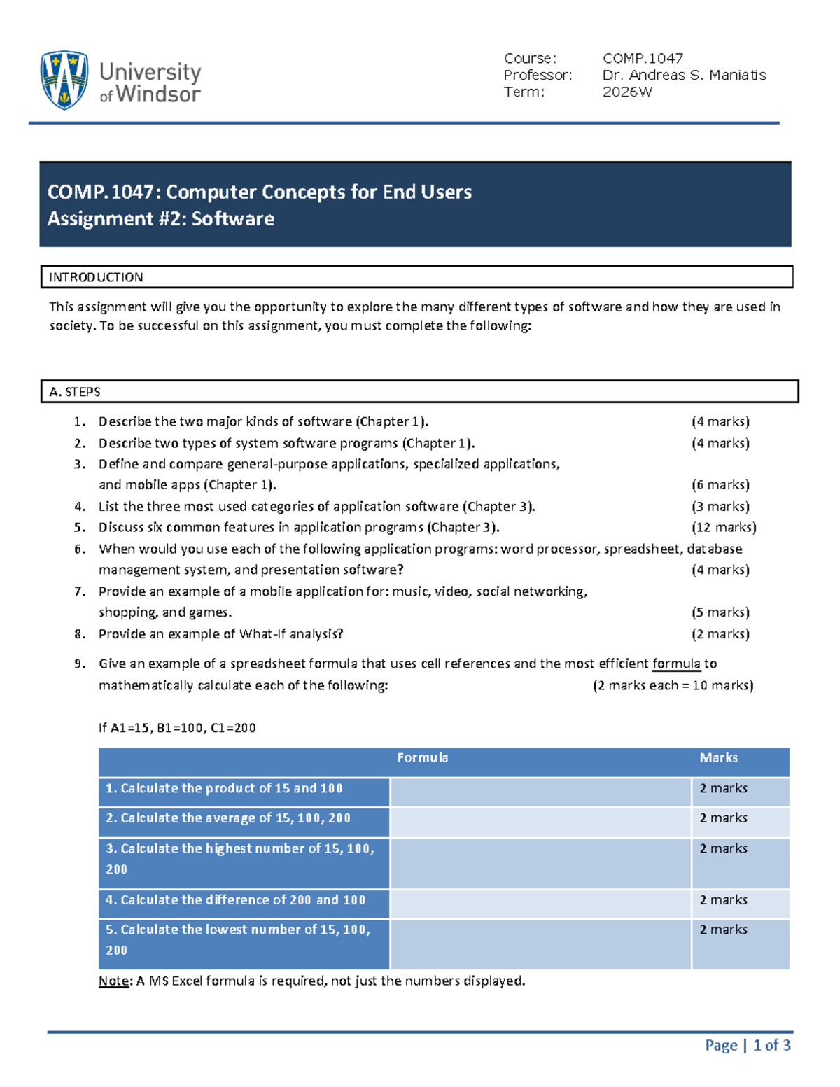 COMP.1047 - 2026W - Software Assignment Overview and Guidelines - Studocu