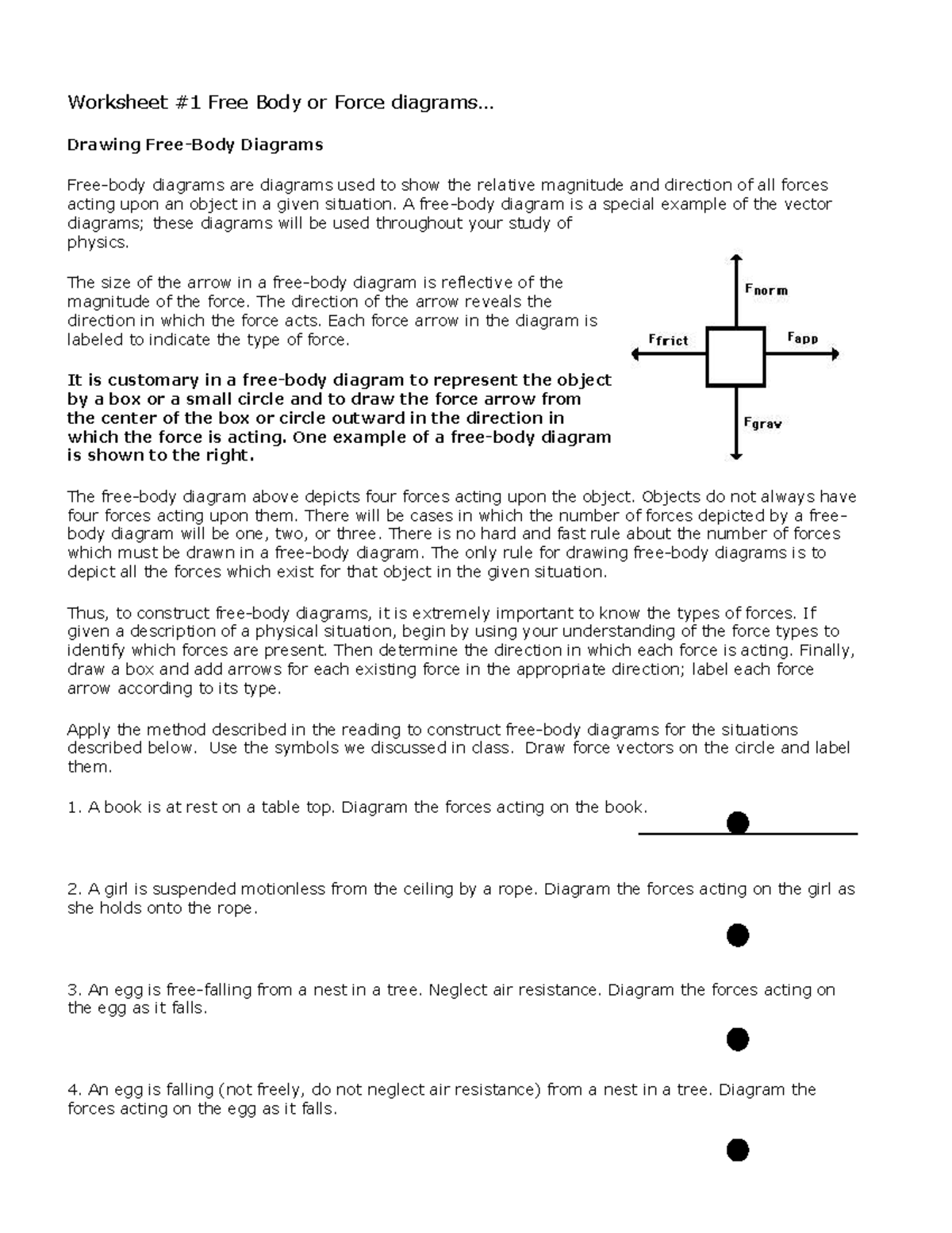 Force Diagrams Worksheet: Free Body Diagrams Practice Activities - Studocu
