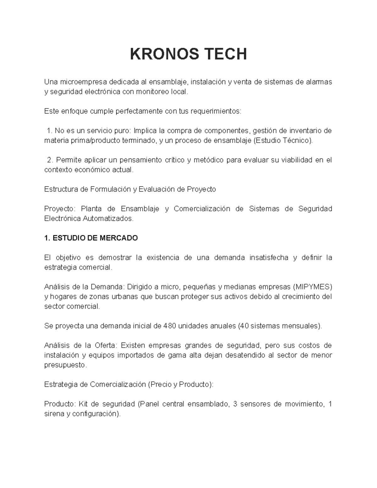 KRONOS TECH: Proyecto de Ensamblaje y Comercialización de Sistemas de ...