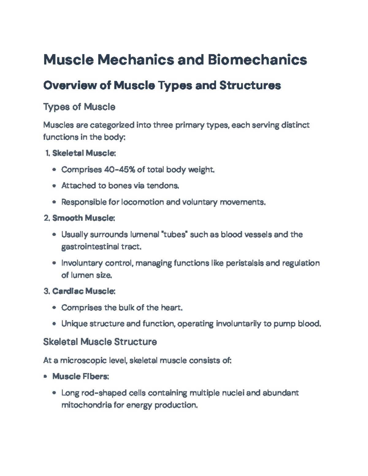 Muscle Mechanics and Biomechanics Overview for Kinesiology Course ...