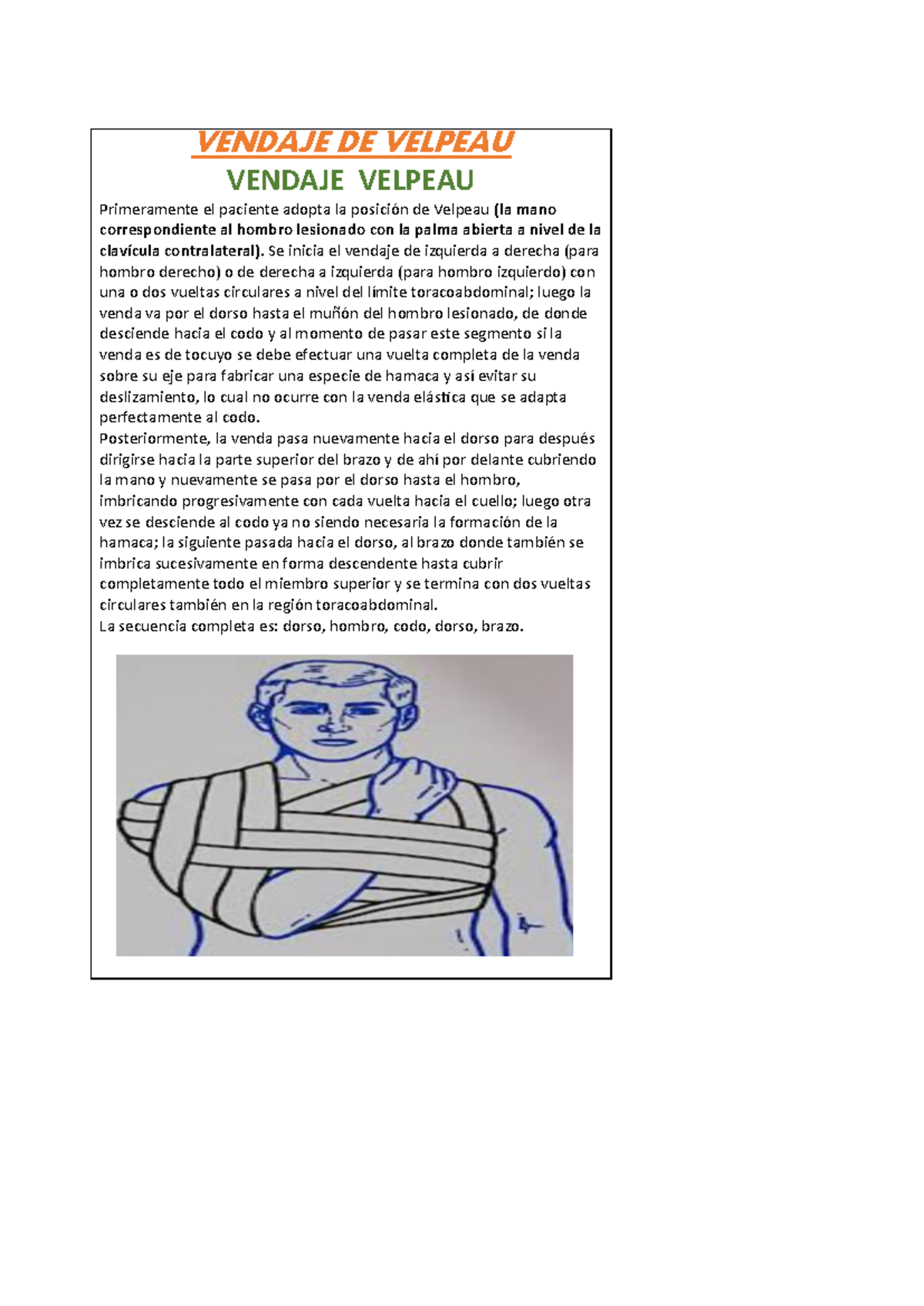 Vendaje de Velpeau: Técnica y Secuencia Completa - Studocu