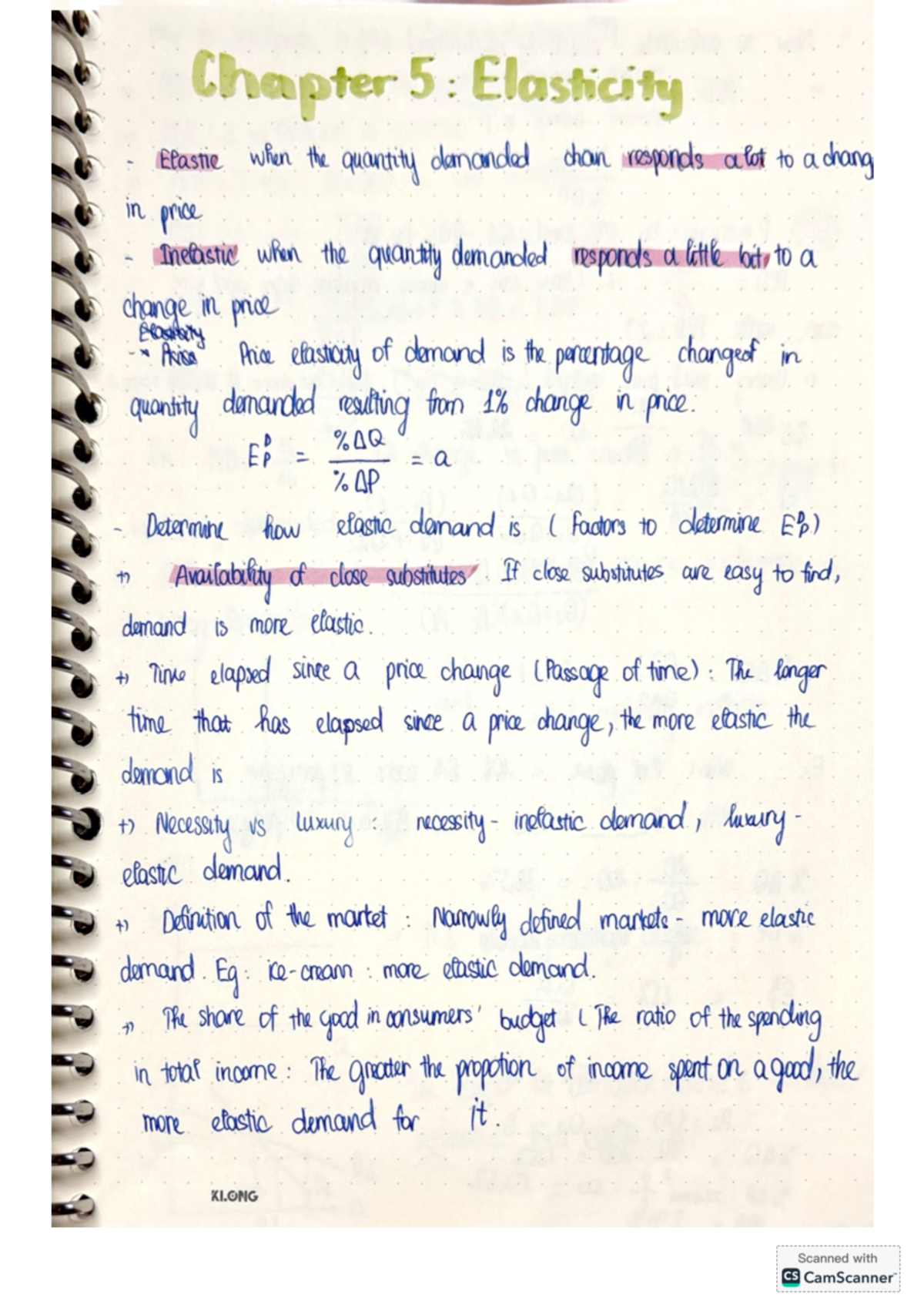 Elasticity - Take notes - Chapter 5 : Elasticity Elastic when the ...